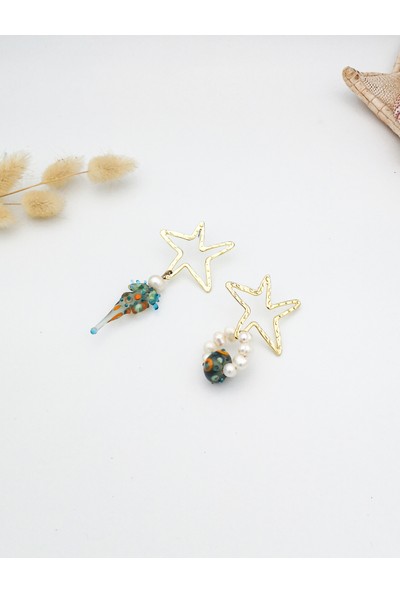 Camada Murano Cam Yıldız Inci Küpe