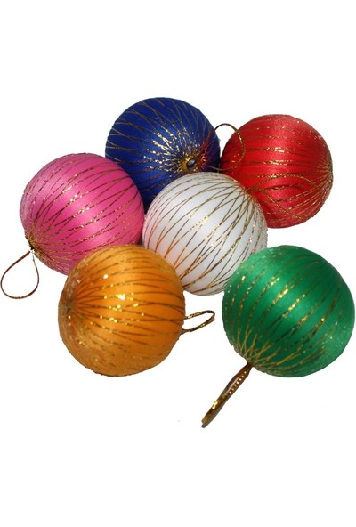 Pandoli Yılbaşı Ağacı Karışık Cici Top Ip Desenli 6 Adet 4 5 cm