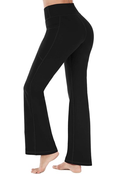 Los Ojos Kadın Siyah Yüksek Bel Toparlayıcı Çift Cepli Ispanyol Paça Tayt Bootcut