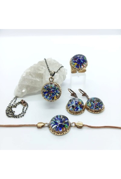 Likya Sanat Murano Cam Bronz Takı Set
