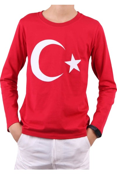 Notte Rossa Ay Yıldız Baskılı Uzun Kollu Kırmızı Çocuk T-Shirt Notte Rossa Ay Yıldız Baskılı Uzun Kollu Kırmızı Çocuk T-Shirt