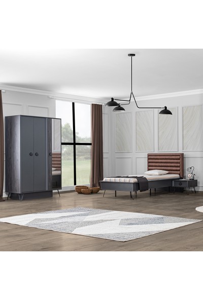 Setay Black New Genç Odası Takımı Dolap Karyola Komodin