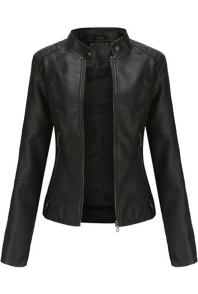 Gemdeck Kadın Deri Ceket - Siyah (Yurt Dışından)