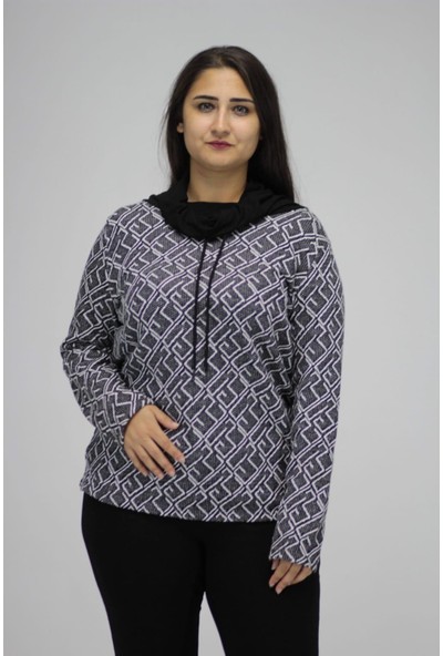 Truva Xxl Büyük Beden Kadın Boğazlı Kazayağı Kumaş Bluz Siyah