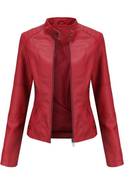 Gemdeck Kadın Slim Fit Stand Yaka Deri Ceket Ince Ceketi (Yurt Dışından) Gemdeck Kadın Slim Fit Stand Yaka Deri Ceket Ince Ceketi (Yurt Dışından)