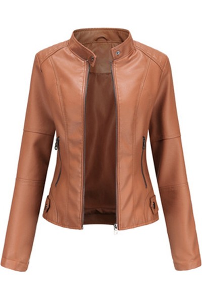Gemdeck Kadın Slim Fit Stand Yaka Deri Ceket Ince Ceketi (Yurt Dışından) Gemdeck Kadın Slim Fit Stand Yaka Deri Ceket Ince Ceketi (Yurt Dışından)