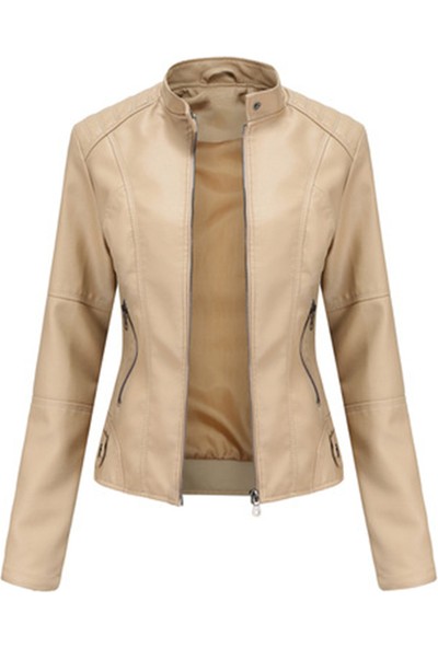 Gemdeck Kadın Slim Fit Stand Yaka Deri Ceket Ince Ceketi (Yurt Dışından) Gemdeck Kadın Slim Fit Stand Yaka Deri Ceket Ince Ceketi (Yurt Dışından)