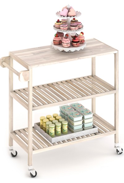 Interbuild Masif Akasya Holger Mutfak Servis Arabası 799 x 349 x 850 mm - Beyaz Interbuild Masif Akasya Holger Mutfak Servis Arabası 799 x 349 x 850 mm - Beyaz