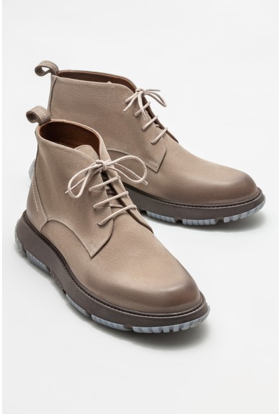 Elle Shoes Bej Deri Erkek Günlük Bot