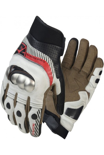 Motosiklet Eldiven Beyaz [m] Beden Full Korumalı Scoyco MC60 Deri