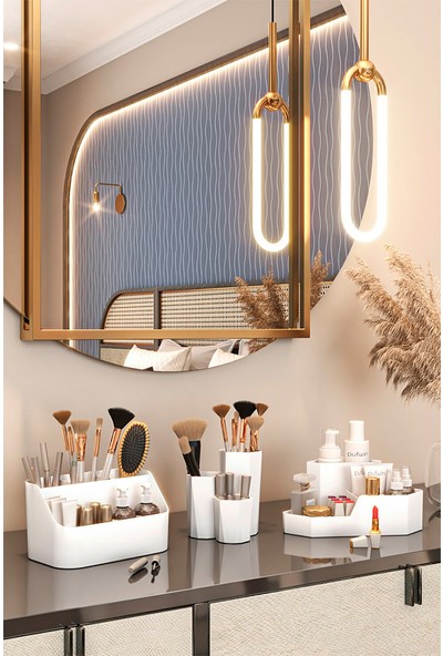 Apexel Makyaj Organizer Düzenleyici Fırçalık 3lü Set Beyaz