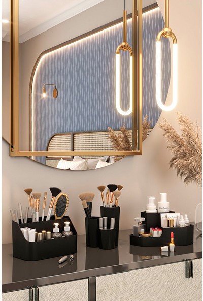 Apexel Makyaj Organizer Düzenleyici Fırçalık 3lü Set Siyah