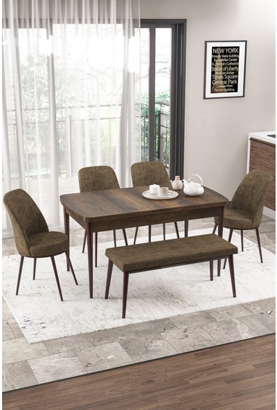 Canisa Concept Canisa Via Serisi Bench'li 80X132 Açılabilir Barok Ahşap Desenli Mutfak Masa Takımı Canisa Concept Canisa Via Serisi Bench'li 80X132 Açılabilir Barok Ahşap Desenli Mutfak Masa Takımı