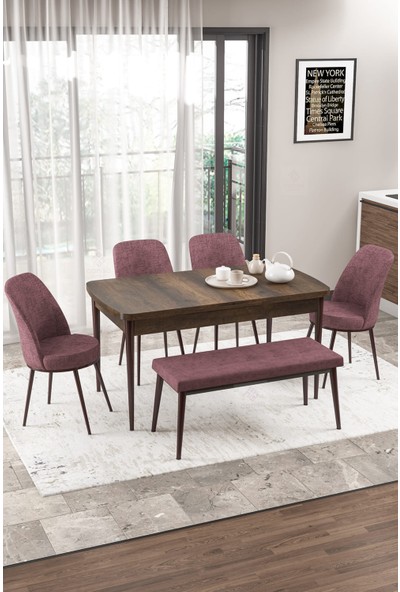 Canisa Concept Canisa Via Serisi Bench'li 80X132 Açılabilir Barok Ahşap Desenli Mutfak Masa Takımı Canisa Concept Canisa Via Serisi Bench'li 80X132 Açılabilir Barok Ahşap Desenli Mutfak Masa Takımı