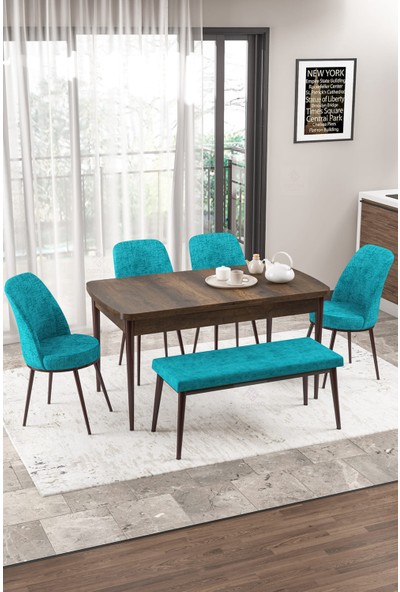 Canisa Concept Canisa Via Serisi Bench'li 80X132 Açılabilir Barok Ahşap Desenli Mutfak Masa Takımı