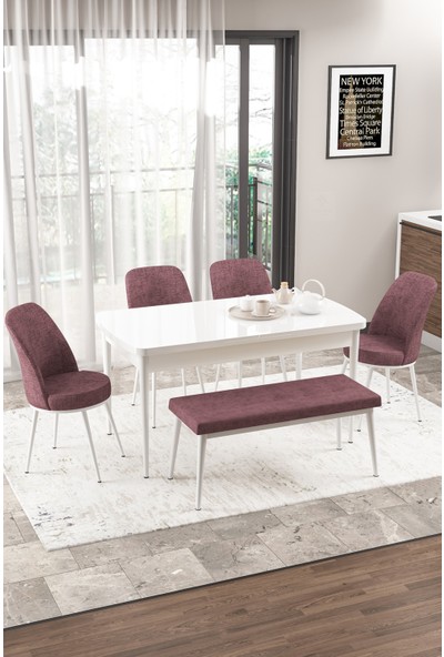 Canisa Concept Canisa Via Serisi Bench'li 80X132 Açılabilir 1.sınıf Beyaz Mutfak Masası Takımı