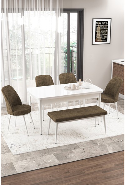 Canisa Concept Canisa Via Serisi Bench'li 80X132 Açılabilir 1.sınıf Beyaz Mutfak Masası Takımı