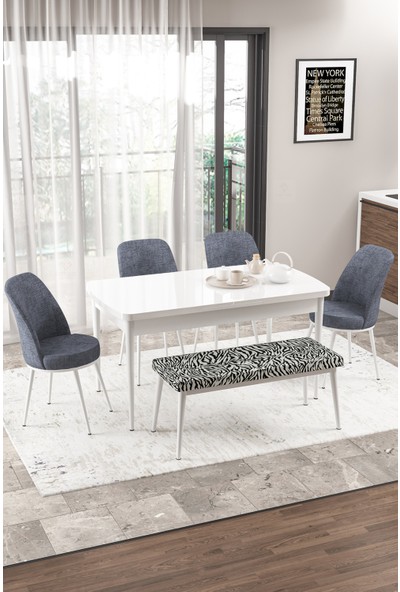 Canisa Concept Canisa Via Serisi Bench'li 80X132 Açılabilir 1.sınıf Beyaz Mutfak Masası Takımı