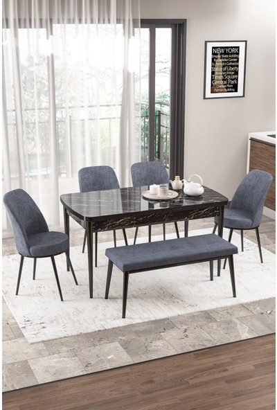 Canisa Concept Canisa Via Serisi Bench'li 80X132 Açılabilir 1.sınıf Siyah Mermer Desen Mutfak Masası Takımı Canisa Concept Canisa Via Serisi Bench'li 80X132 Açılabilir 1.sınıf Siyah Mermer Desen Mutfak Masası Takımı