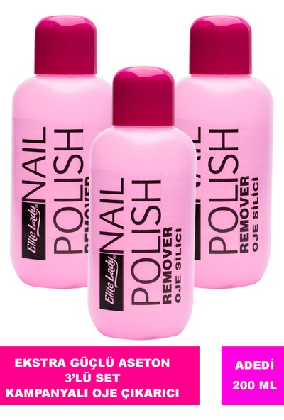 Elit Lady Ekstra Güçlü Oje Çıkarıcı Tırnak Sarartmayan Pembe Aseton 200 ml 3 Adet