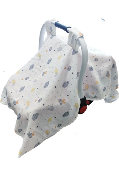 Beybinest Müslin Neşeli Bulutlar Puset Örtüsü Fularlı Model - Bej Beybinest Müslin Neşeli Bulutlar Puset Örtüsü Fularlı Model - Bej