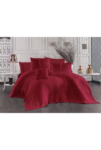 Dolce Mariee - 7 Parça Örgü Battaniye Set - Bordo