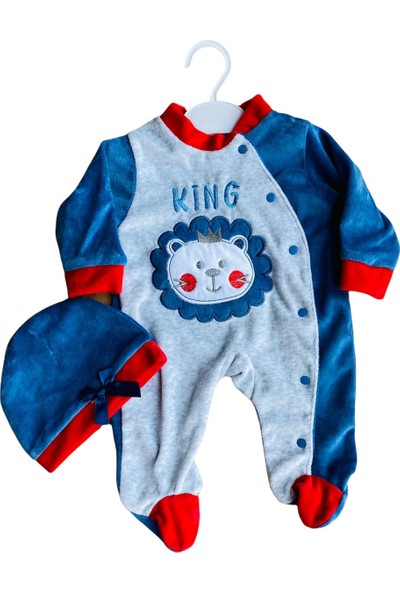 Akyüz Bebe 2'li Kadife Kıng Arslan Baskılı Tulum