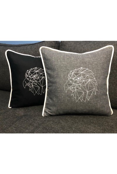 Sun Art Textile Kartal Desen 2'li Nakışlı Kırlent Kılıfı