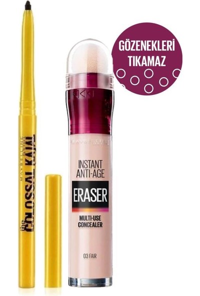Maybelline Instant Anti Age Eraser Kapatıcı + 03 Fair+Kajal Kalem Set Maybelline Instant Anti Age Eraser Kapatıcı + 03 Fair+Kajal Kalem Set