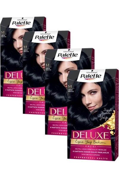 Palette Deluxe Saç Boyası 4 Al 3 Öde Seti 1-1 Gece Mavisi X 4