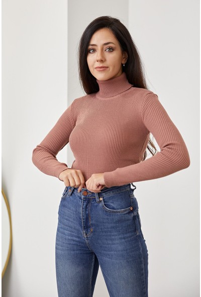 Lime Moda Balıkçı Kazak-Gül Kurusu Lime Moda Balıkçı Kazak-Gül Kurusu