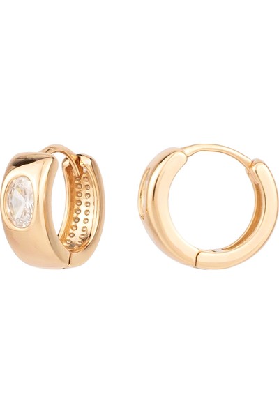Uslada Bijoux House Oval Tek Taşlı Halka Küpe