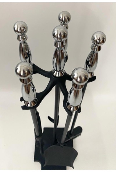 Sandıktan Al Krom Kaplama Dörtlü Maşa Takımı Şömine Aksesuarları