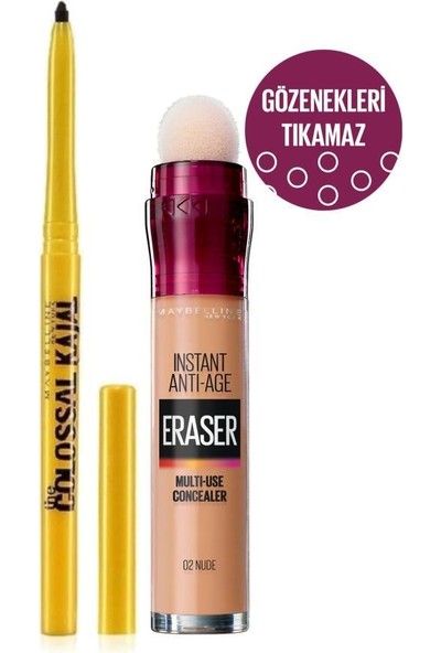 Maybelline Instant Anti Age Eraser Kapatıcı-02 Nude + Kajal Kalem Set Maybelline Instant Anti Age Eraser Kapatıcı-02 Nude + Kajal Kalem Set