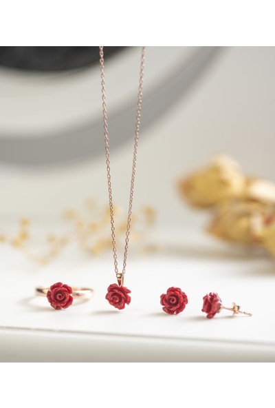 Ünal Silver 925 Ayar Gümüş Kadın 3'lü Gül Set