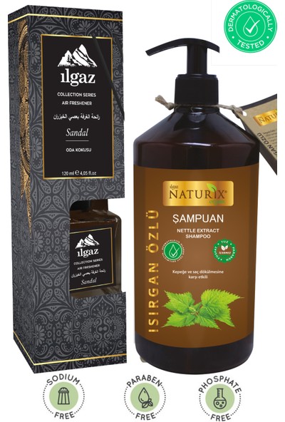 Naturix Kepeğe Karşı Etkili Tuzsuz Isırgan Otu Özlü Şampuan 600 ml + Çubuklu Sandal Oda Parfümü 120 ml Kadın- Erkek Naturix Kepeğe Karşı Etkili Tuzsuz Isırgan Otu Özlü Şampuan 600 ml + Çubuklu Sandal Oda Parfümü 120 ml Kadın- Erkek