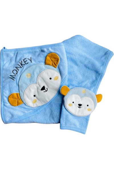 Babyline Maymun Desenli Keseli Silgi Havlu