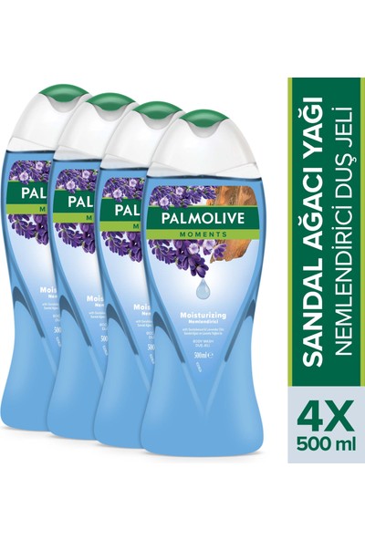 Palmolive Moments Sandal Ağacı ve Lavanta Yağları ile Nemlendirici Banyo ve Duş Jeli 500 ml x 4 Adet Palmolive Moments Sandal Ağacı ve Lavanta Yağları ile Nemlendirici Banyo ve Duş Jeli 500 ml x 4 Adet