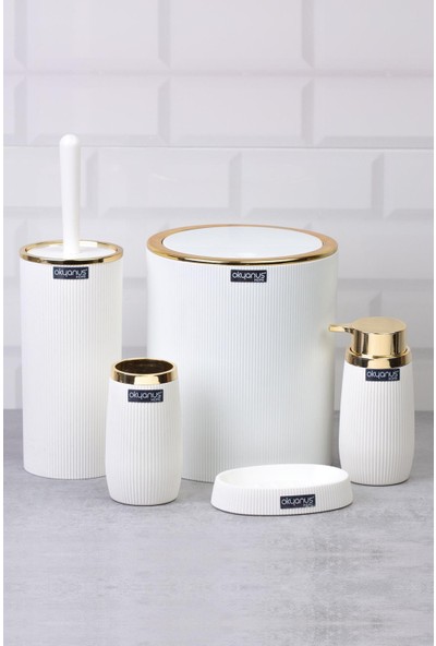 Okyanus Home Gold Serisi Çizgili Yuvarlak 5'li Banyo Seti Okyanus Home Gold Serisi Çizgili Yuvarlak 5'li Banyo Seti