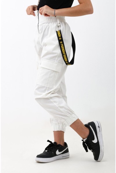 Enisena Beyaz Kız Cocuk Jogger Paraşüt Pantolon Enisena Beyaz Kız Cocuk Jogger Paraşüt Pantolon