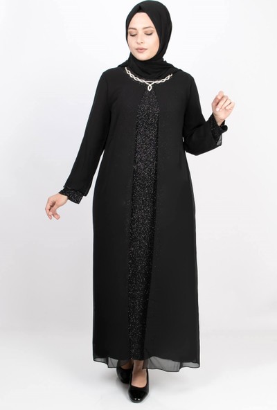 Modaviki Kolyeli Işıltılı Abiye Siyah MDA2105