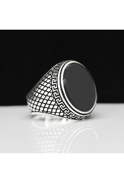 TAJA925 Oniks Taşlı 925 Ayar Gümüş Erkek Yüzük B1088