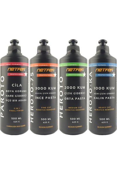 Netfer 4'lü Çizik Giderici Pasta Cila Set - 4x500 ml Netfer 4'lü Çizik Giderici Pasta Cila Set - 4x500 ml