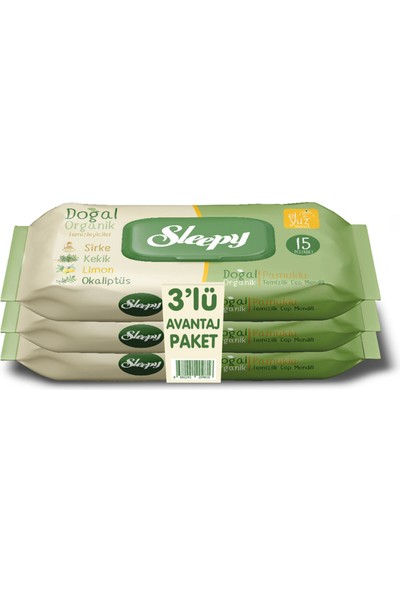 Sleepy Organik Pamuklu Islak Cep Mendili 3X15'LI