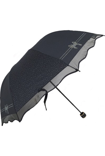 Marlux Siyah Fiyonk Taş Işlemeli Kadın Şemsiye