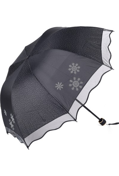 Marlux Siyah Kar Tanesi Taş Işlemeli Kadın Şemsiye