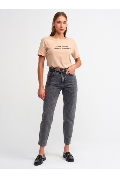 Dilvin 70108 Paçası Dikişsiz Mom Pantolon-Antrasit