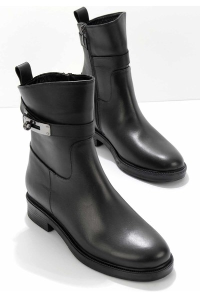 Bambi Siyah Leather Kadın Bot & Bootie K025312056