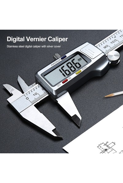 Depolife Kalınlık Ölçer Mikrometre Dijital Çelik Kumpas 0,1mm Hassas Kompratör Labaratuvar Ekipmanı cm Inç Gri Renkte 150 mm