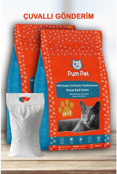 Pum Pet Kedi Kumu Topaklaşmaz Tozsuz Kokusuz Kalın Taneli 2 x 10 lt-Çuvallı Gönderim Pum Pet Kedi Kumu Topaklaşmaz Tozsuz Kokusuz Kalın Taneli 2 x 10 lt-Çuvallı Gönderim